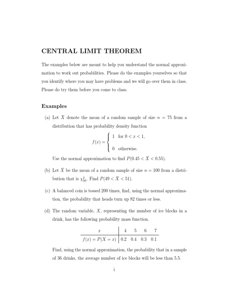 Central Limit Theorm Examples | PDF | Probability Distribution | Analysis