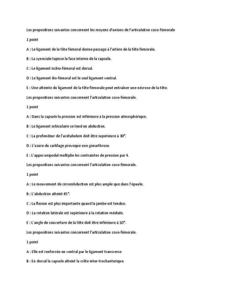 Hanche QCM | PDF | Articulation (anatomie) | Membres (anatomie)