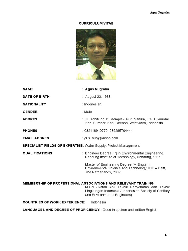 CV-Agus Nugraha - (Mercy Corps 181106) | PDF | Water Supply | Sanitation