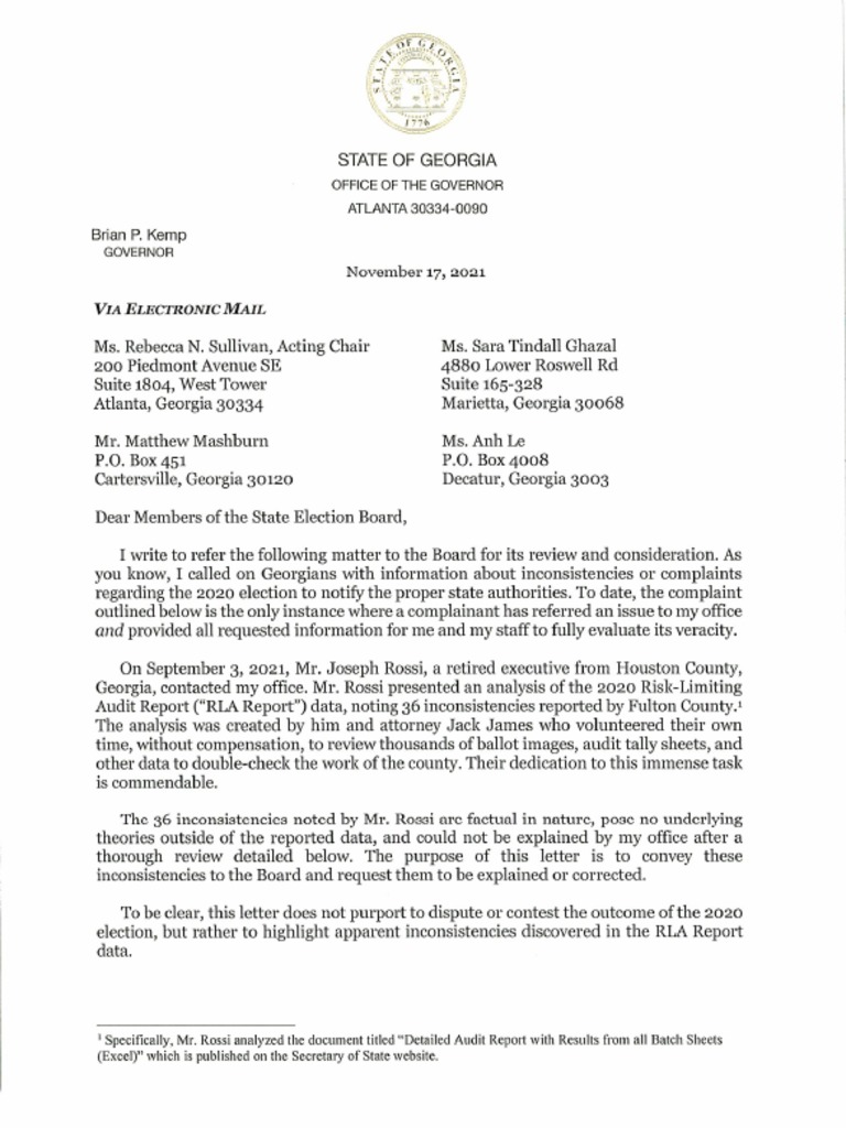 Brian Kemp Georgia SEB Letter Joe Rossi 11.17.2021 | PDF