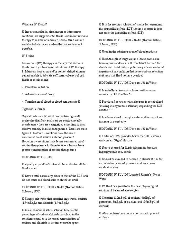 Different Types of IV Fluids | PDF | Intravenous Therapy | Dehydration