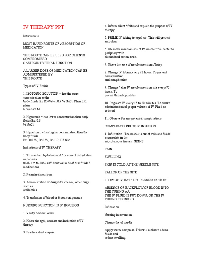 Iv Therapy | PDF | Intravenous Therapy | Diseases And Disorders