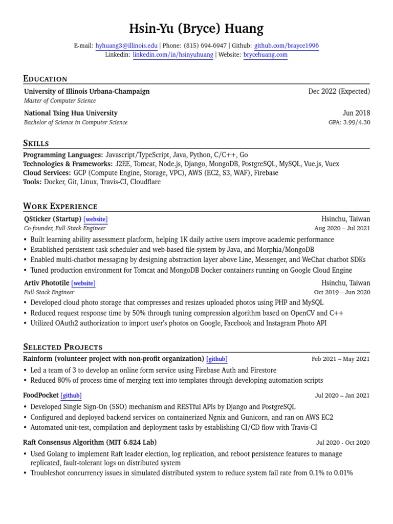 Hsin-Yu (Bryce) Huang: Ducation | PDF | Cloud Computing | Computer Engineering