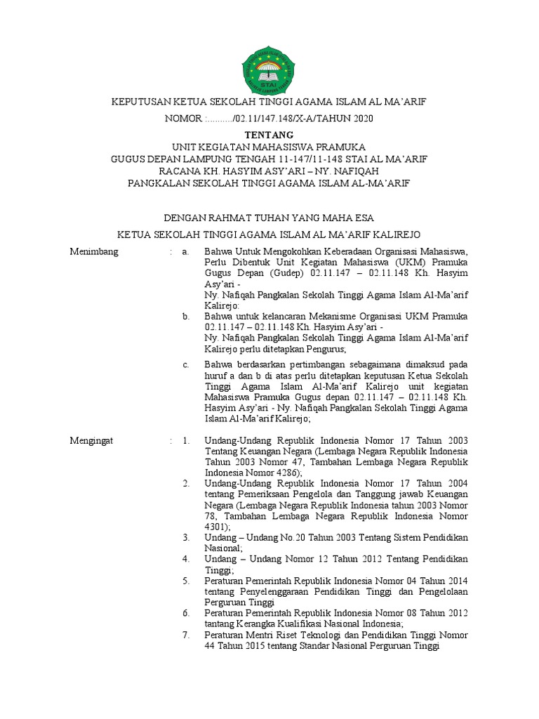 Contoh SK UKM Perti | PDF