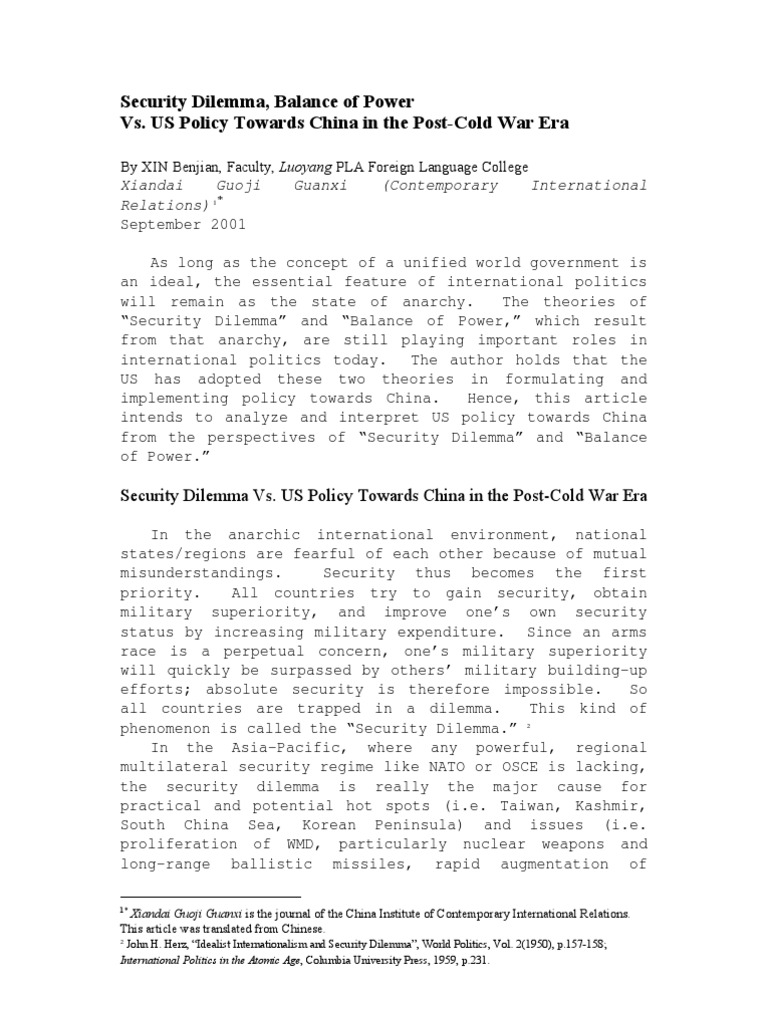 Security Dilemma vs. US Policy Towards China | PDF | Taiwan ...
