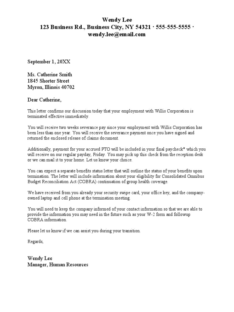 Employee Termination Letter 06 | PDF | Law