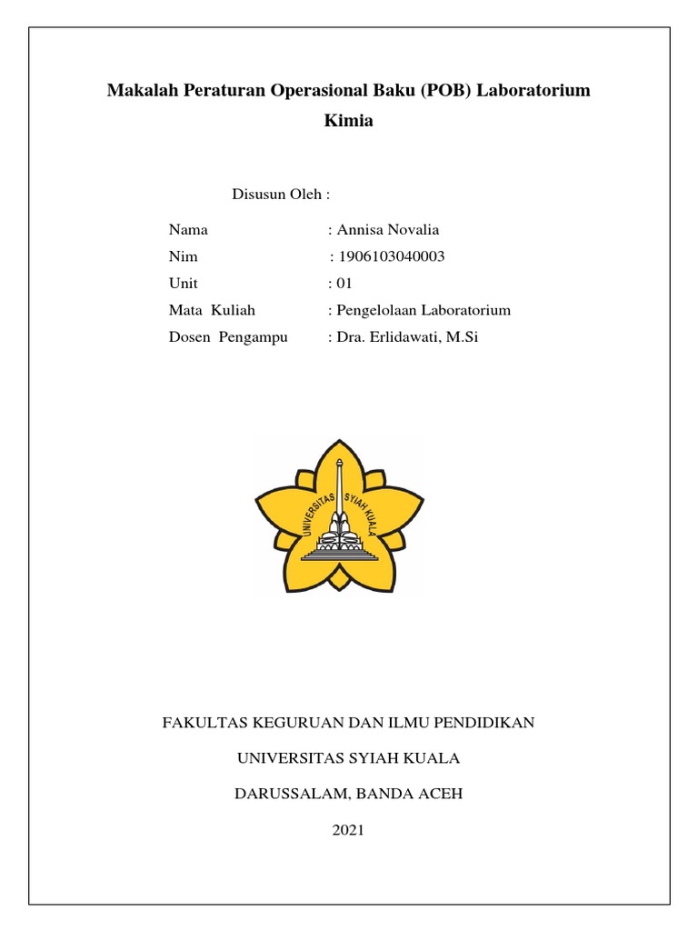 Annisa Novalia - 1906103040003 - Makalah POB Laboratorium Kimia - Unit 01 | PDF | Kesehatan Holistik