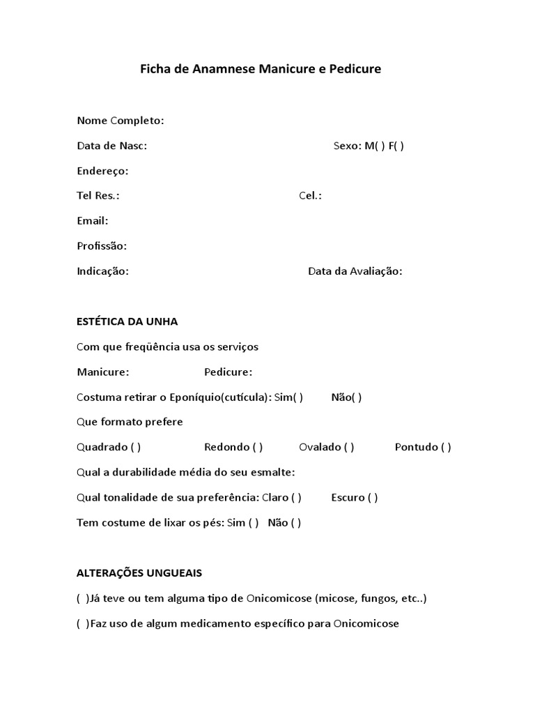 Ficha de Anamnese Manicure | PDF