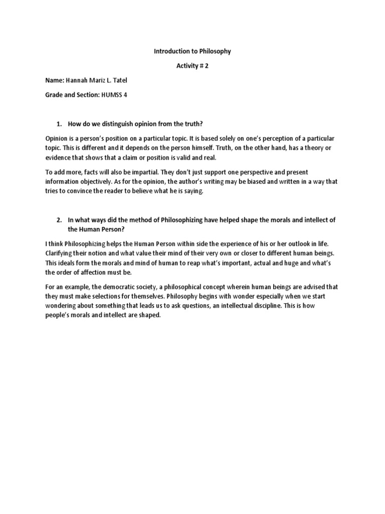 Activity 2 Introduction To Philosophy | PDF | Self-Improvement ...