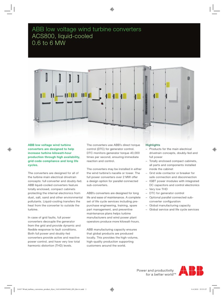 ACS800, Liquid-Cooled 0.6 To 6 MW: ABB Low Voltage Wind Turbine ...