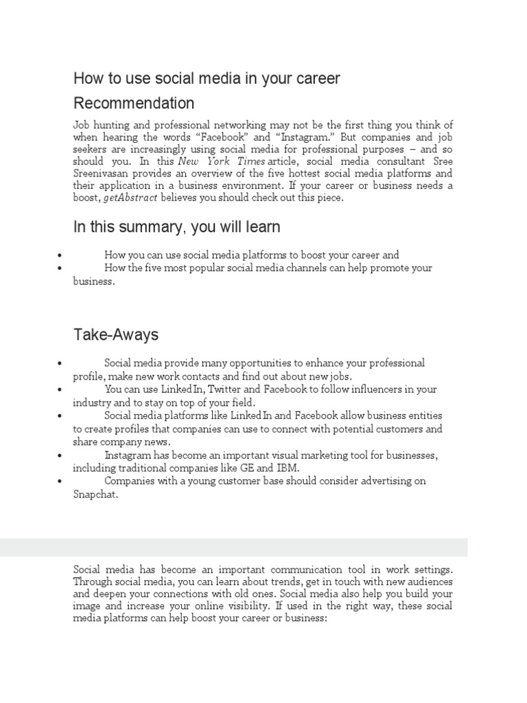 How To Use Social Media in Your Career | PDF | Popular Culture & Media ...