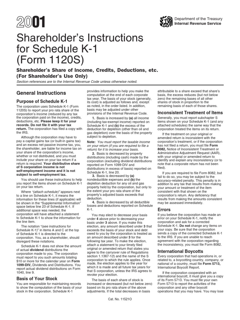 Shareholder's Instructions For Schedule K-1 (Form 1120S) : Pager/Sgml ...