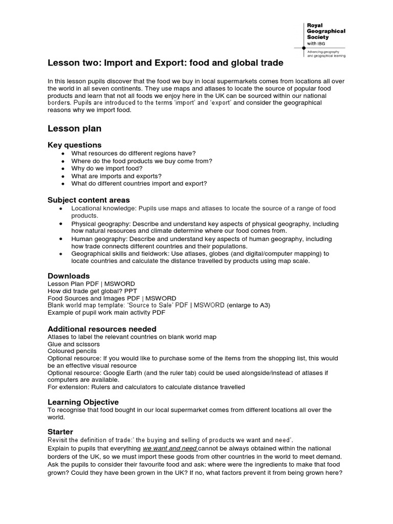 KS2 GlobalTrade 2 LessonPlan | PDF | Map | Foods