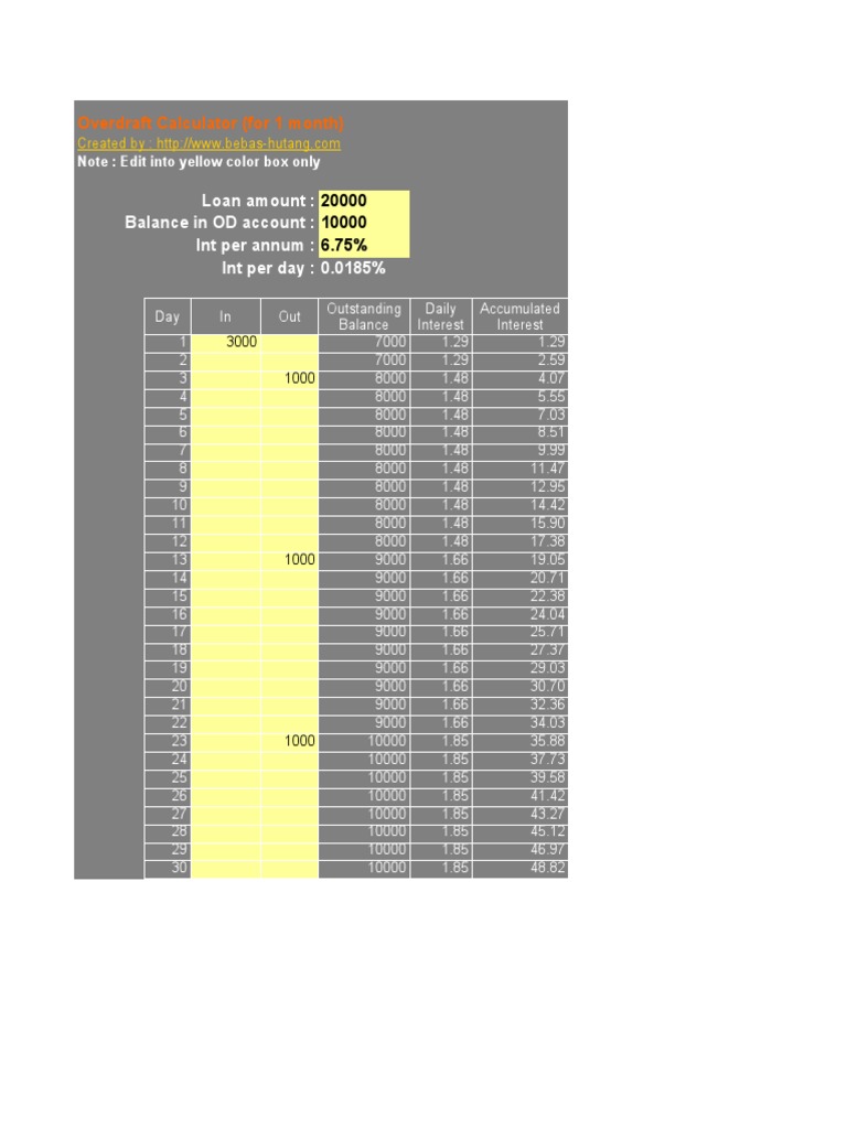 Overdraft Calculator | PDF