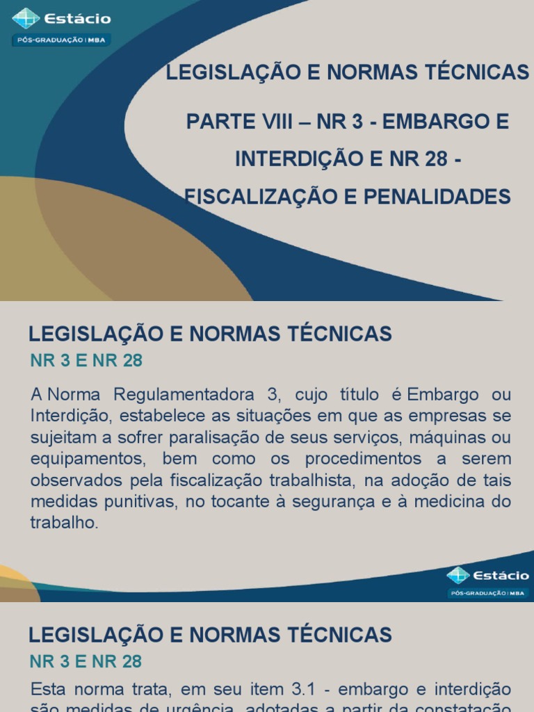 Aula - 08 NR 3 - Embargo e Interdição e NR 28 - Fiscalização e ...
