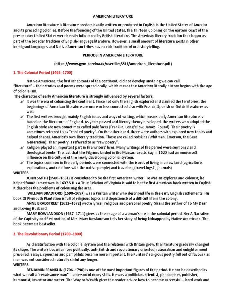 Overview of American Literature Periods | PDF | American Literature ...