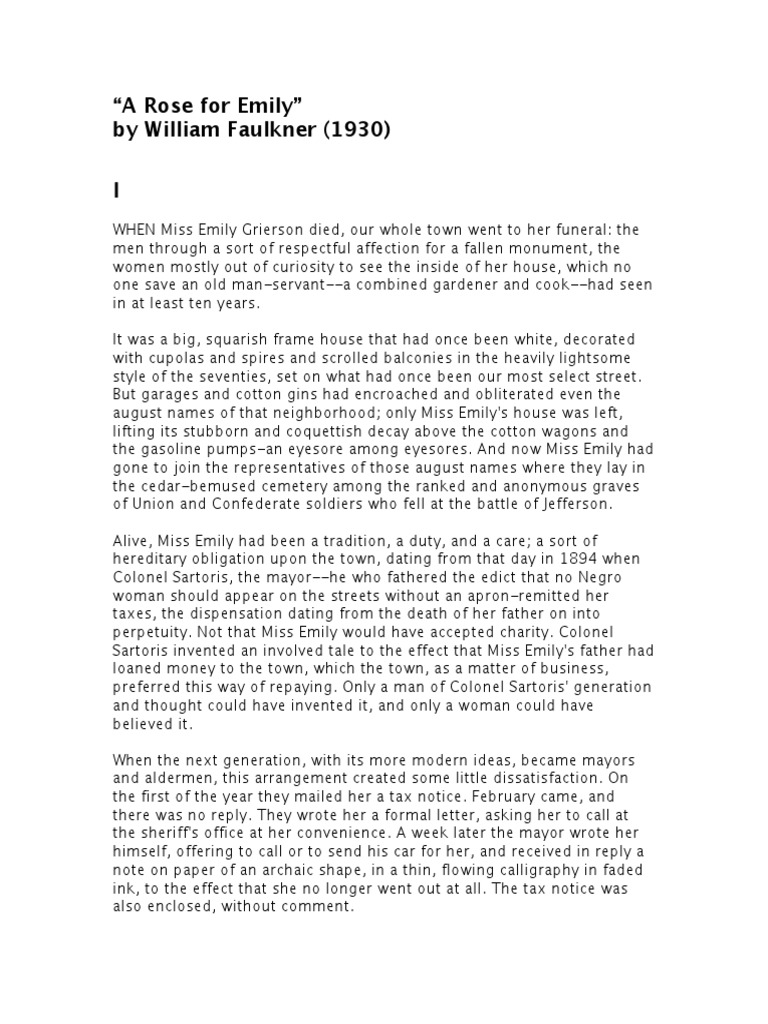 Faulkner A Rose For Emily - Story | PDF