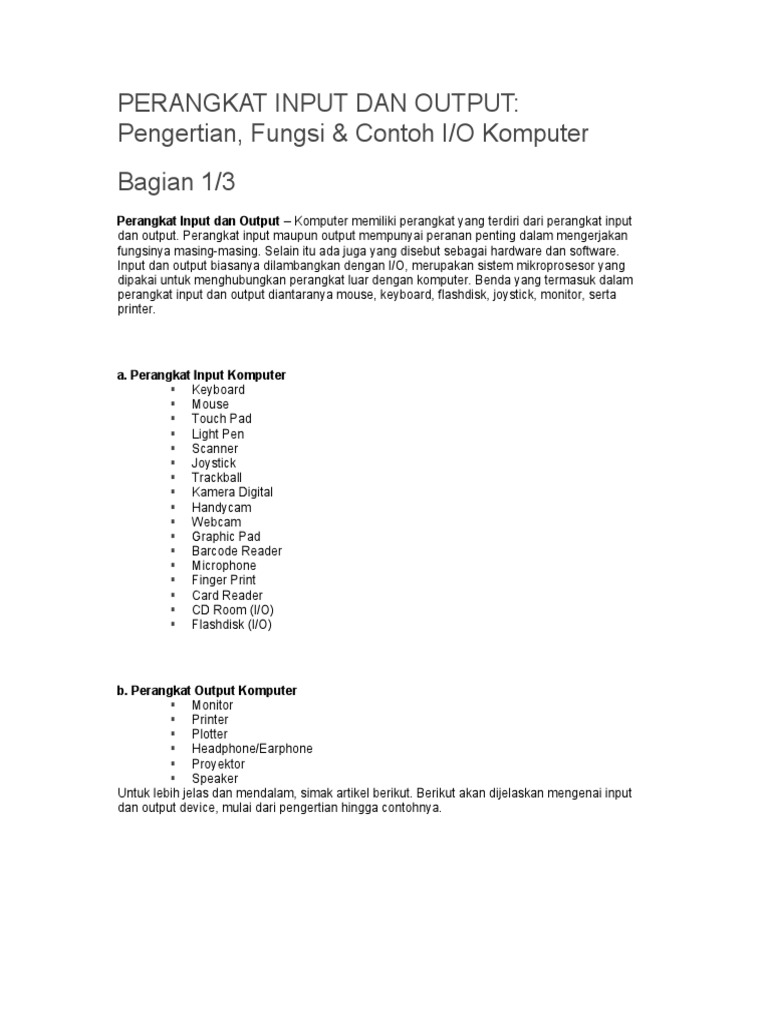 PERANGKAT INPUT DAN OUTPUT 1of3 | PDF | Game & Aktivitas | Komputer