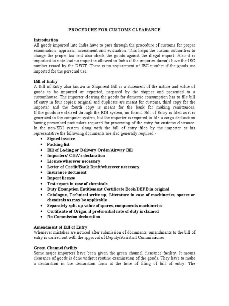 Customs Clearance Procedure in India | PDF | Customs | Invoice