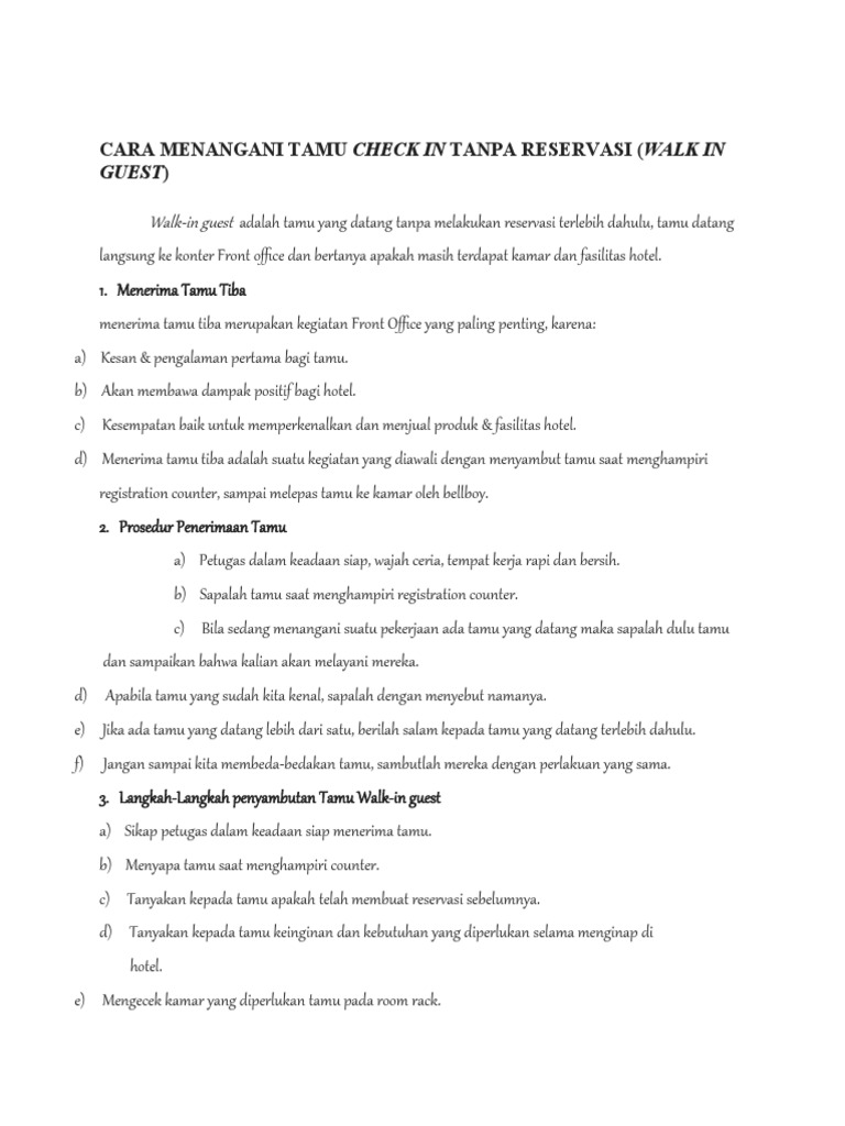Cara Menangani Tamu Check in Tanpa Reservasi | PDF | Bisnis | Hukum