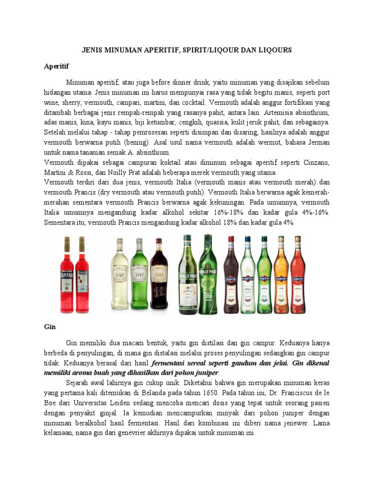 Jenis Minuman Apperitif, Spirit (Liqour) & Liquer | PDF