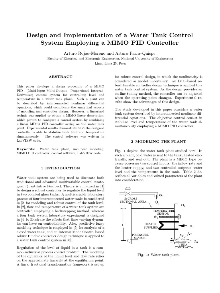 Design and Implementation of A Water Tank Control System Employing A ...