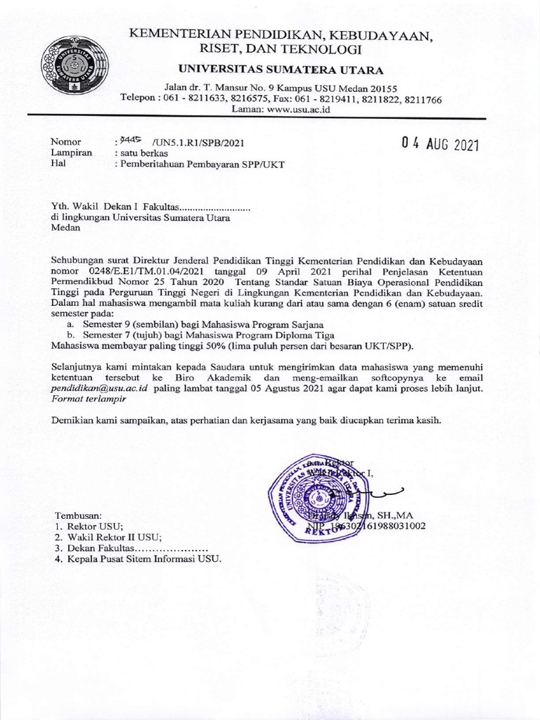 Surat Pemberitahuan Pembayaran Ukt | PDF