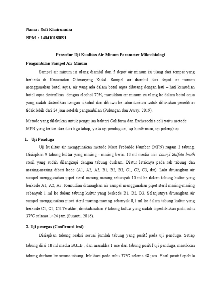 Prosedur Uji Kualitas Air MIkrobiologi | PDF