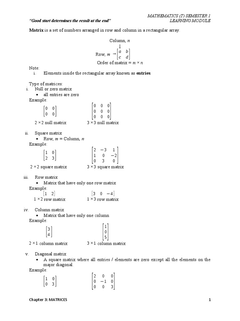 Chapter 3 Matrices | PDF | Matrix (Mathematics) | System Of Linear ...