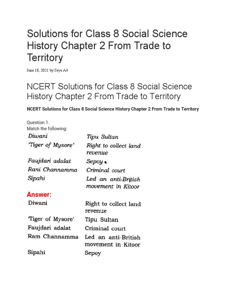 Chapter 2 From Trade To Territory History Grade 8 | PDF | Travel