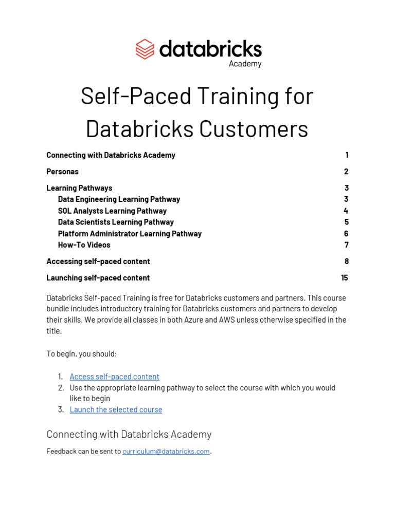 Databricks Self-Paced Training Guide | PDF | Big Data | Apache Spark