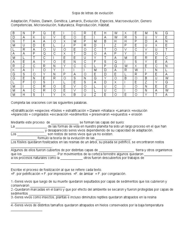 Sopa de Letras de Evolución | PDF | Evolución | Biología