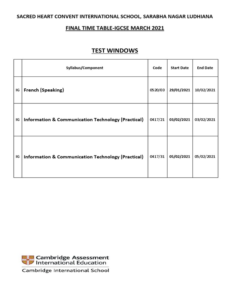 Test Windows: Final Time Table-Igcse March 2021 | PDF | Art | Computers