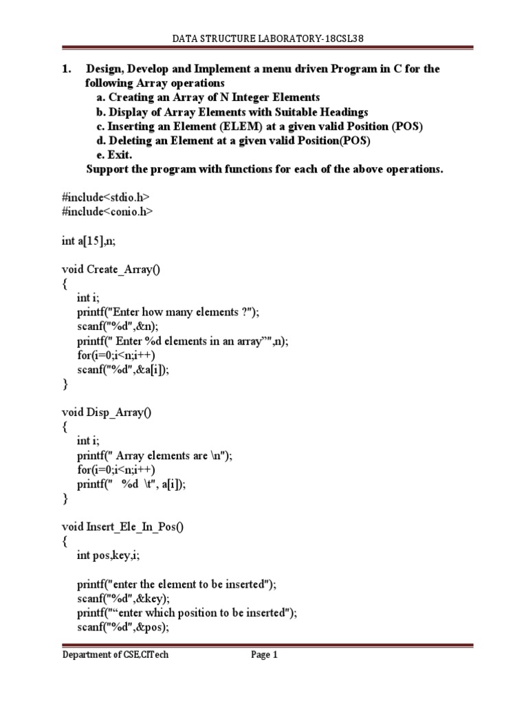 Dsa - Lab Manual-18csl38 | PDF | Queue (Abstract Data Type) | Array Data Structure