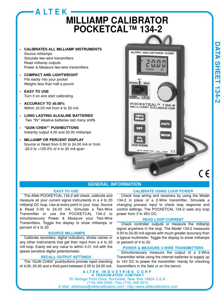 Milliamp Calibrator POCKETCAL™ 134-2: Altek | PDF | Switch | Power Supply