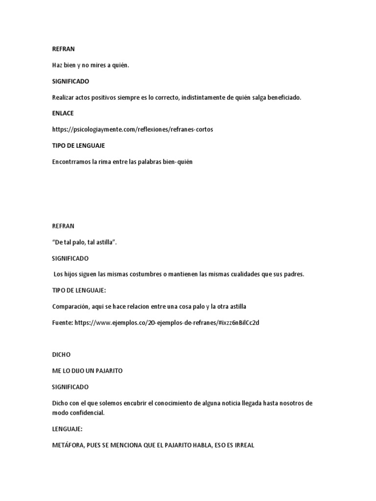 REFRANES | PDF | Artes del Lenguaje y Comunicación