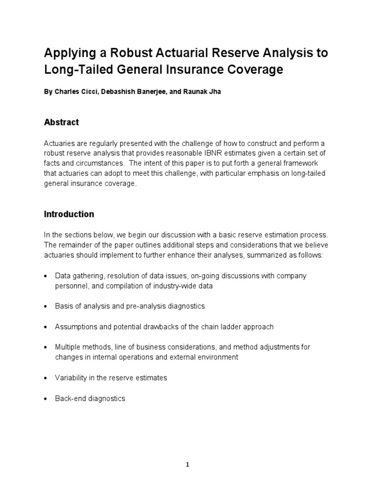 13th GCA - Reserve Techniques - Charles Cicci | PDF | Insurance | Actuary