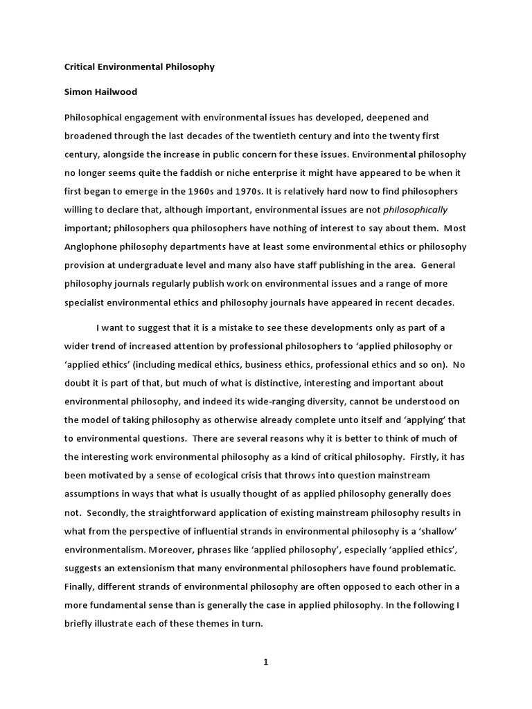 Critical Environmental Philosophy | PDF | Environmental Ethics | Axiology