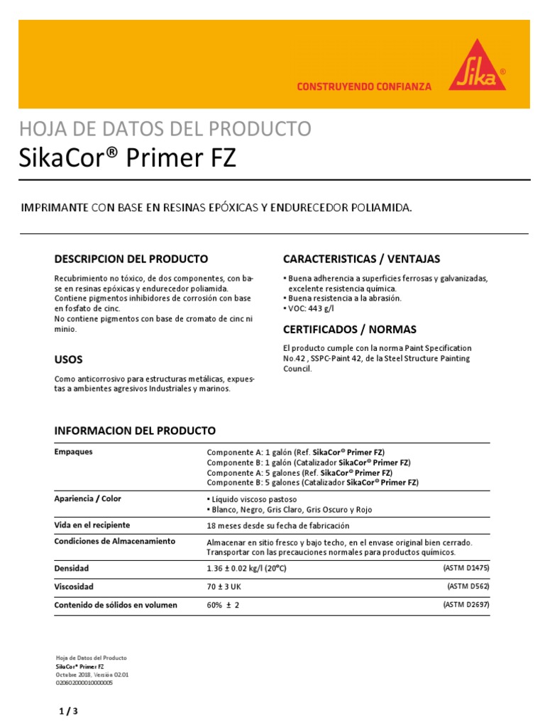 Sikacor Primer FZ | PDF | Química | Materiales
