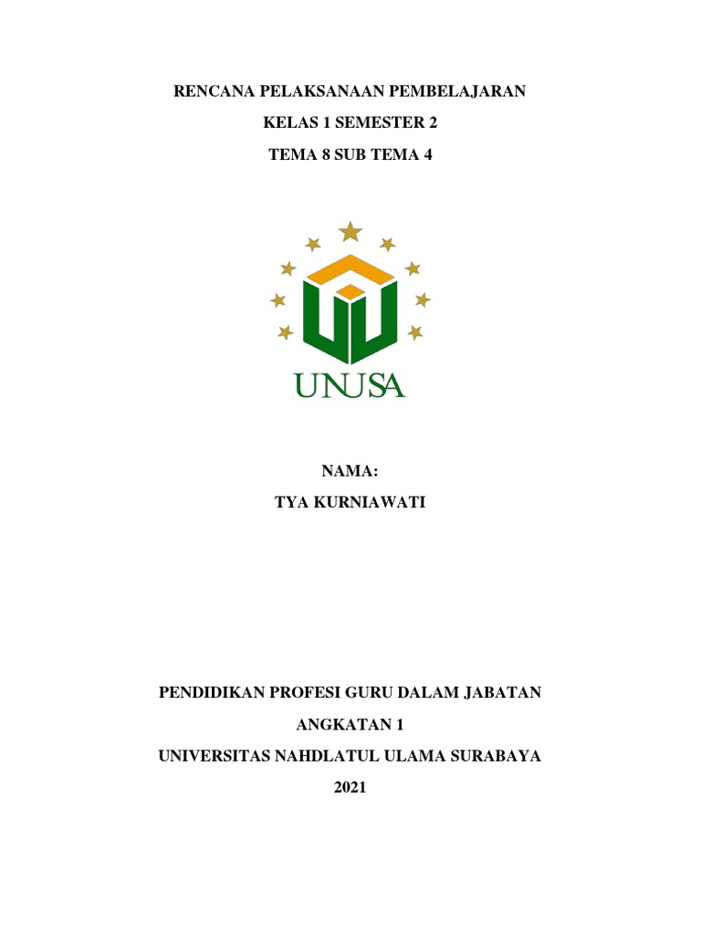 Rencana Pelaksanaan Pembelajaran Kelas 1 Semester 2 Tema 8 Sub Tema 4 | PDF | Karier ...