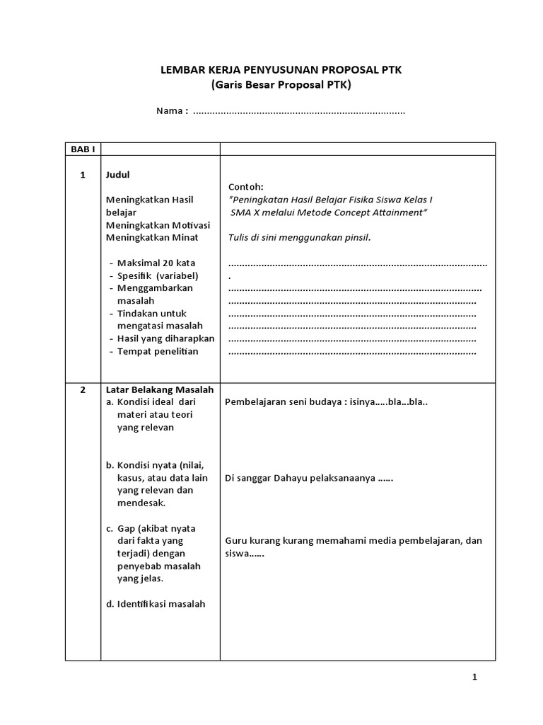 Lembar Kerja Penyusunan Proposal PTK | PDF