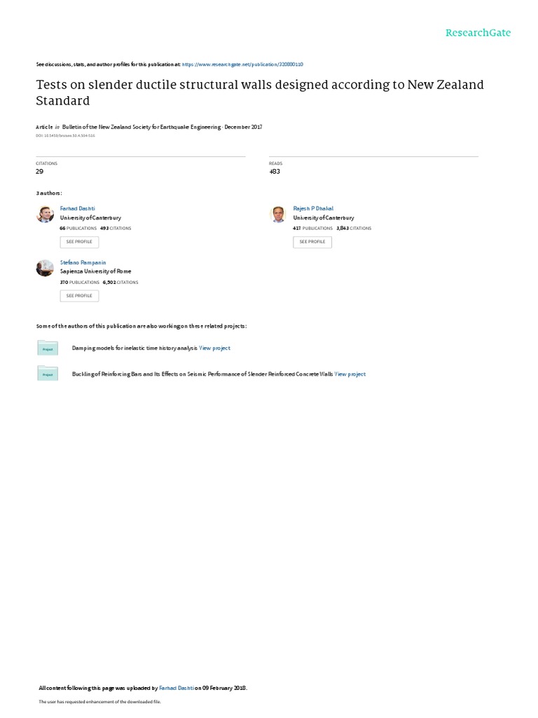 Tests On Slender Ductile Structural Walls Designed According To New ...