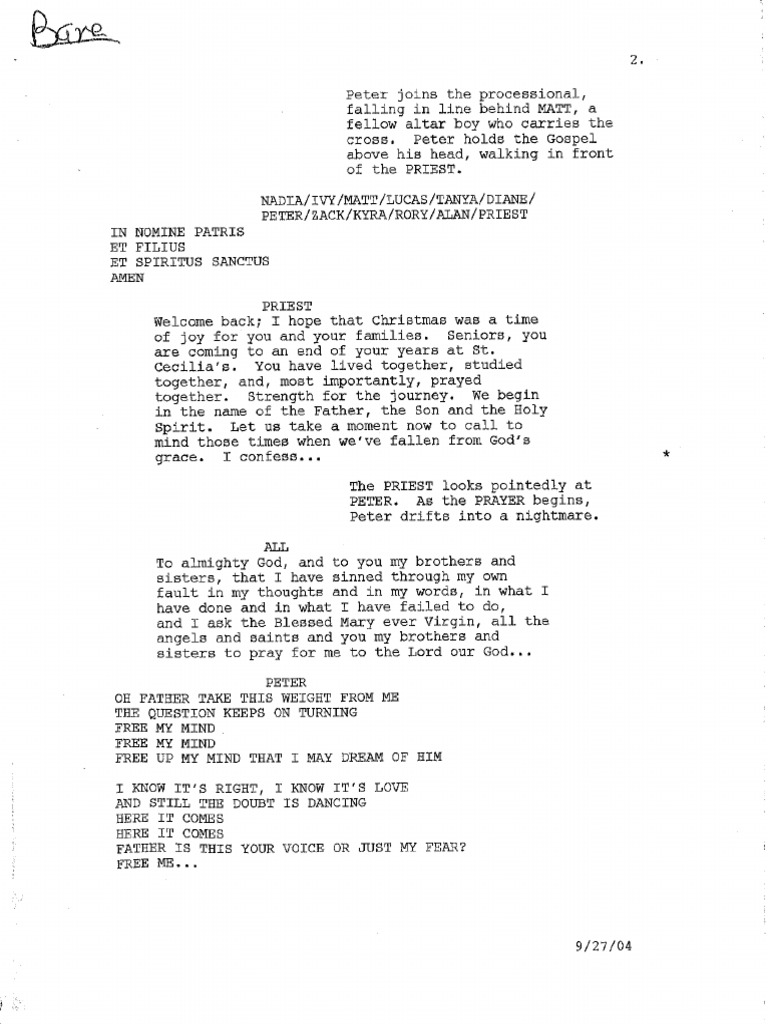 Bare, A Pop Opera Script | PDF