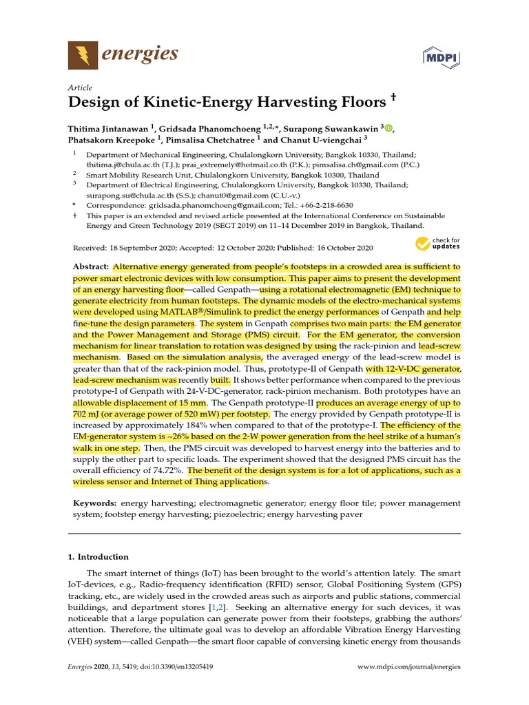 Energies: Design of Kinetic-Energy Harvesting Floors | PDF | Energy ...
