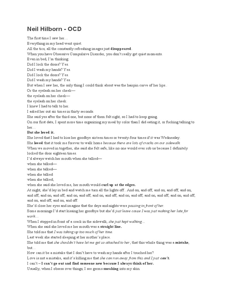 Neil Hilborn Ocd Pdf Obsessive Compulsive Disorder