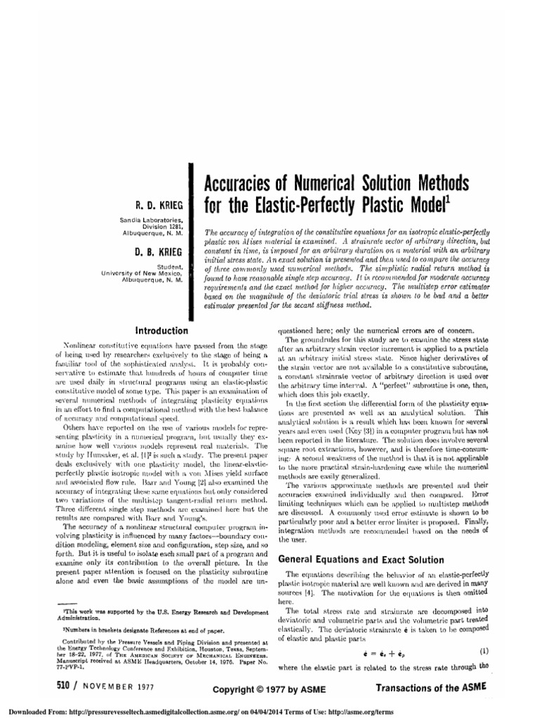 Accuracies of Numerical Solution Methods For The Elastic-Perfectly ...