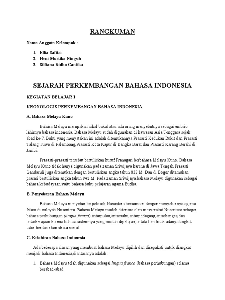 Tgs Kelompok Bhs - Indonesia Rangkuman | PDF
