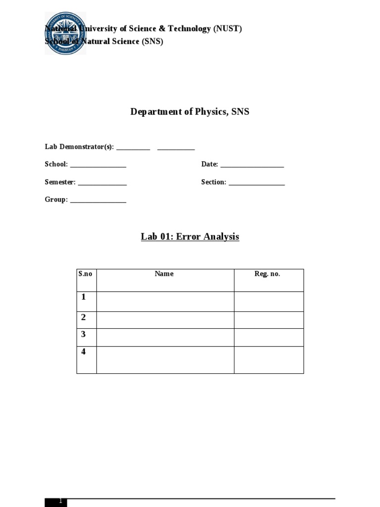 Template For Error Analysis LAB REPORT | PDF | Pendulum | Metre