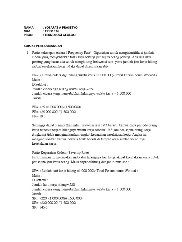 Kuis K3 - Yosafat - 19131026 | PDF | Kesehatan Holistik | Teknologi & Rekayasa