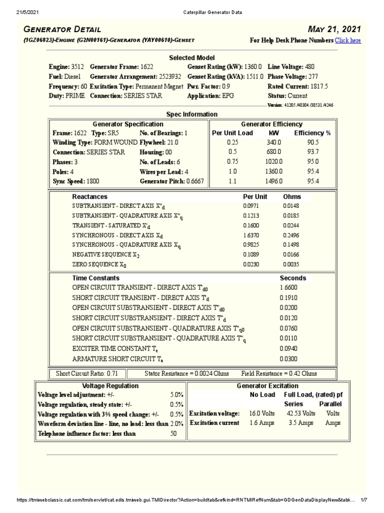 Caterpillar Generator Data SR5 | PDF | Electric Generator | Electrical ...